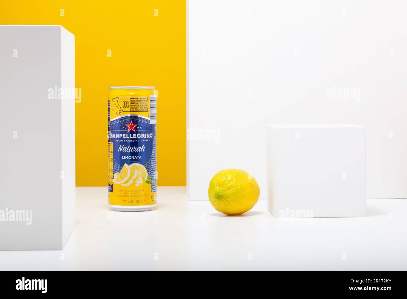 Prague,Czech Republic -12 February 2023: San Pellegrino Lemon fruit ...