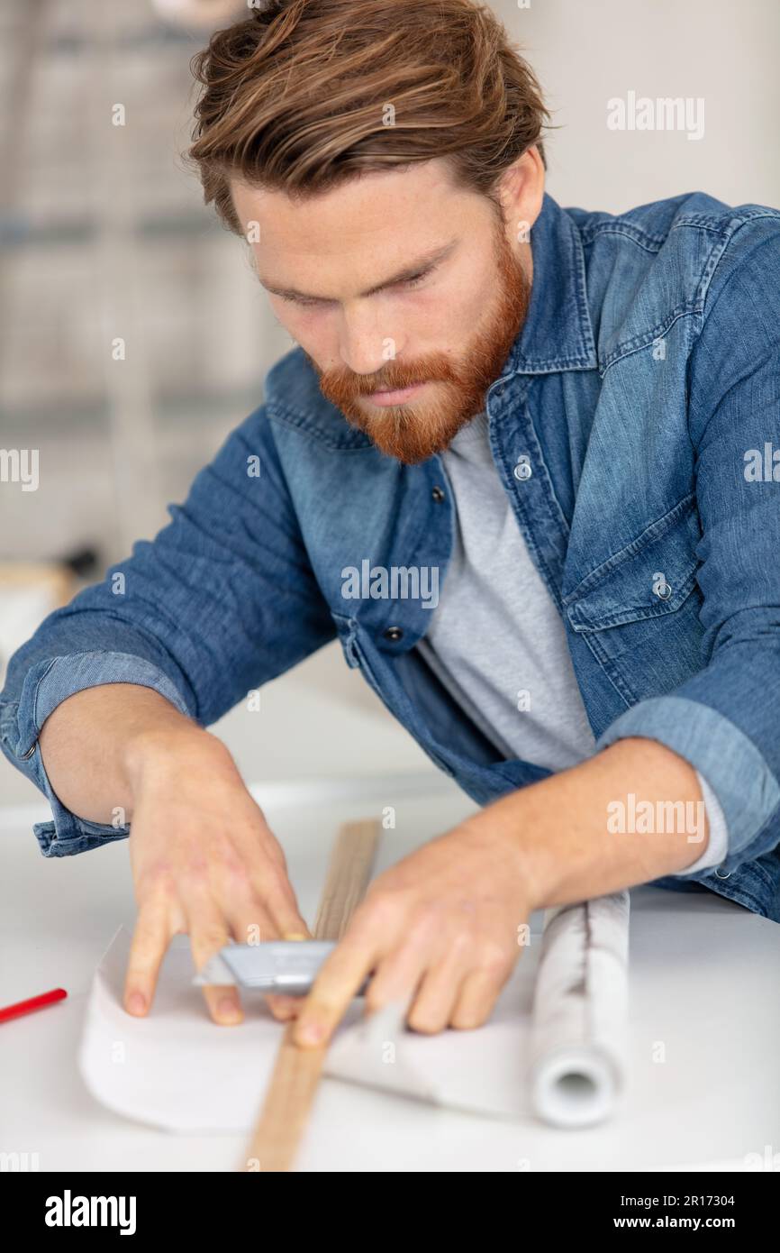 young man using repair tools to build new furniture Stock Photo - Alamy