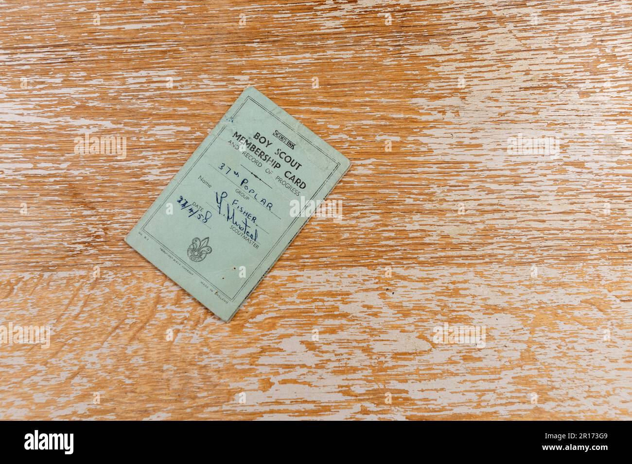 Worn Boy Scout Membership Card from 1958 for the 37th Poplar in East ...