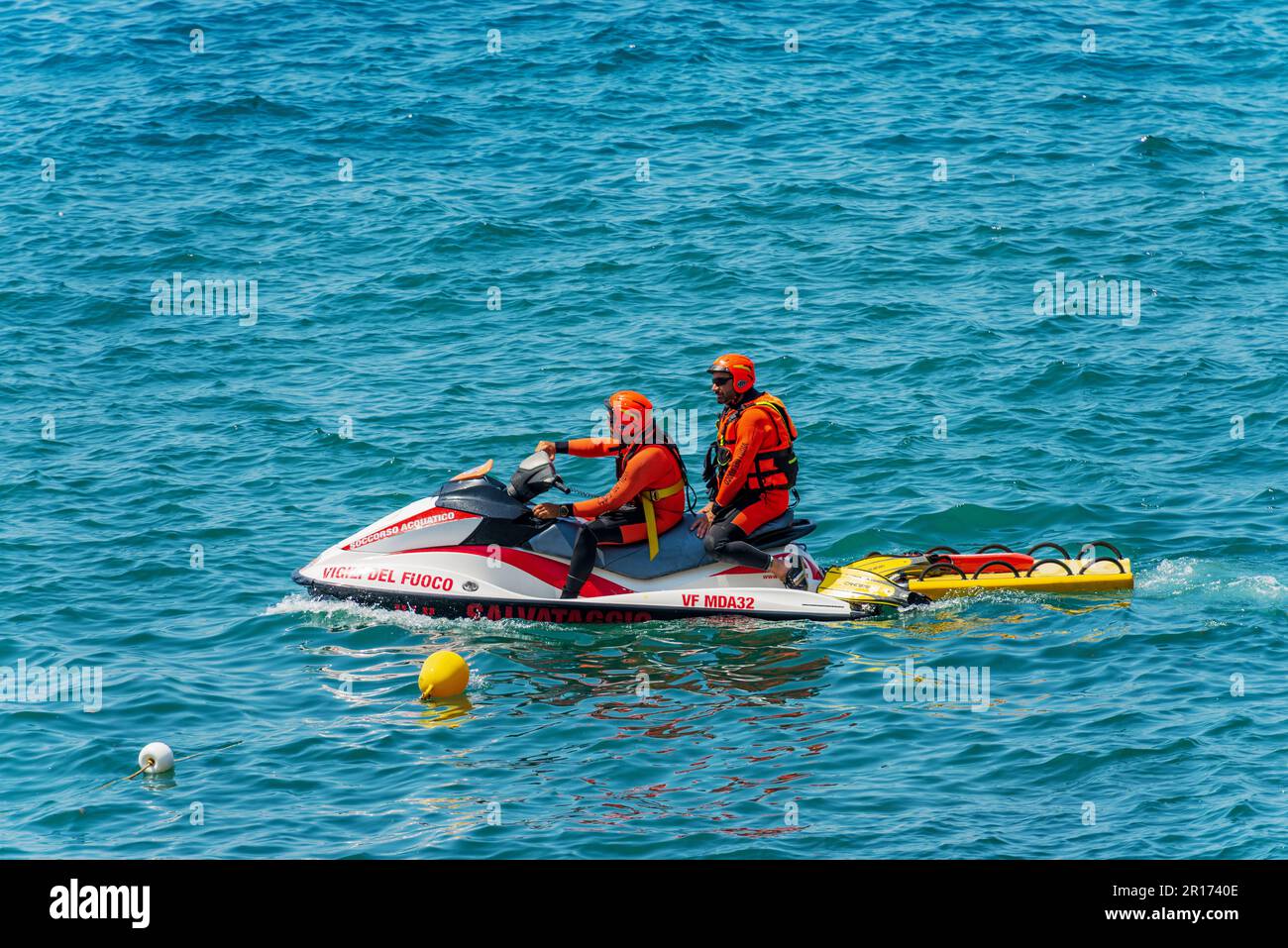 Patrol of Italian lifeguards of firefighters (Vigili del Fuoco) aboard ...
