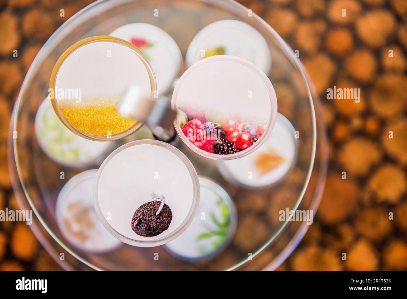 care product in cassette with Wood texture of cut tree trunk Stock ...