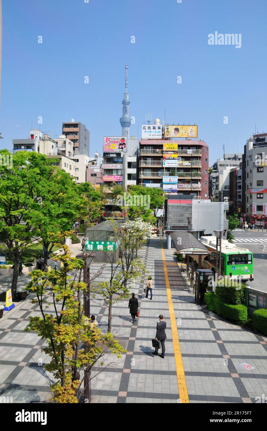 Kinshicho Station north exit and Tokyo Sky Tree (photo taken at 2F Cafe Stock Photo - Alamy
