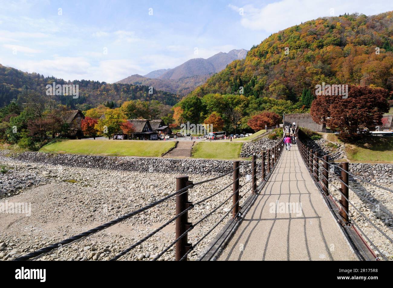 The fall of Shirakawago and the Shokawa bridge Stock Photo - Alamy