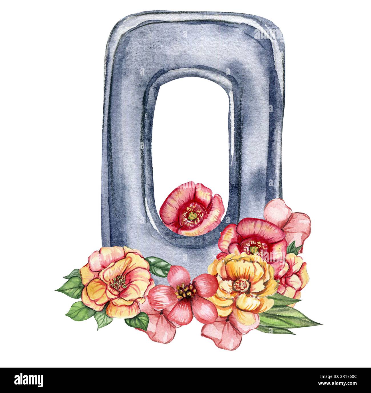 Watercolor hand drawn numbers and flowers composition. Illustration of ...