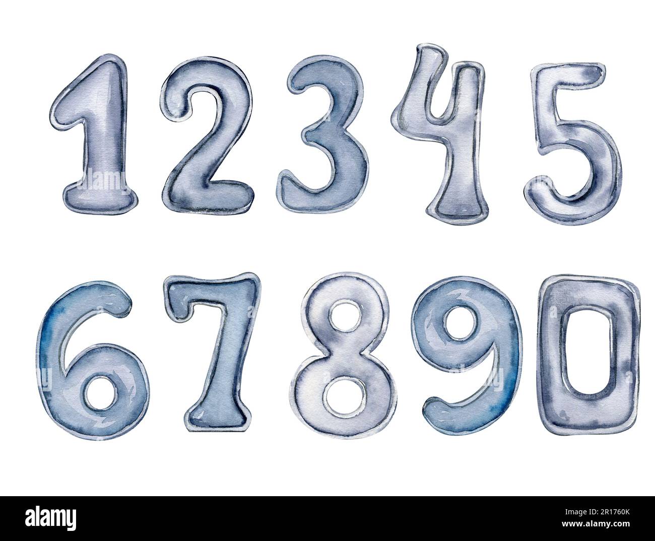 Watercolor hand drawn blue numbers. Illustration of a numbers. Perfect ...