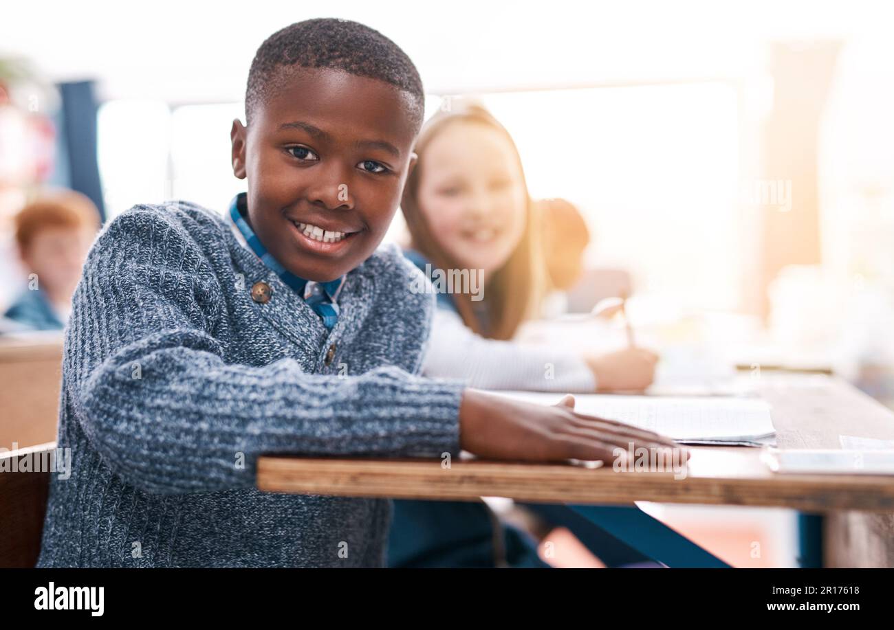 This is my most favorite class. Portrait of a cheerful young elementary ...