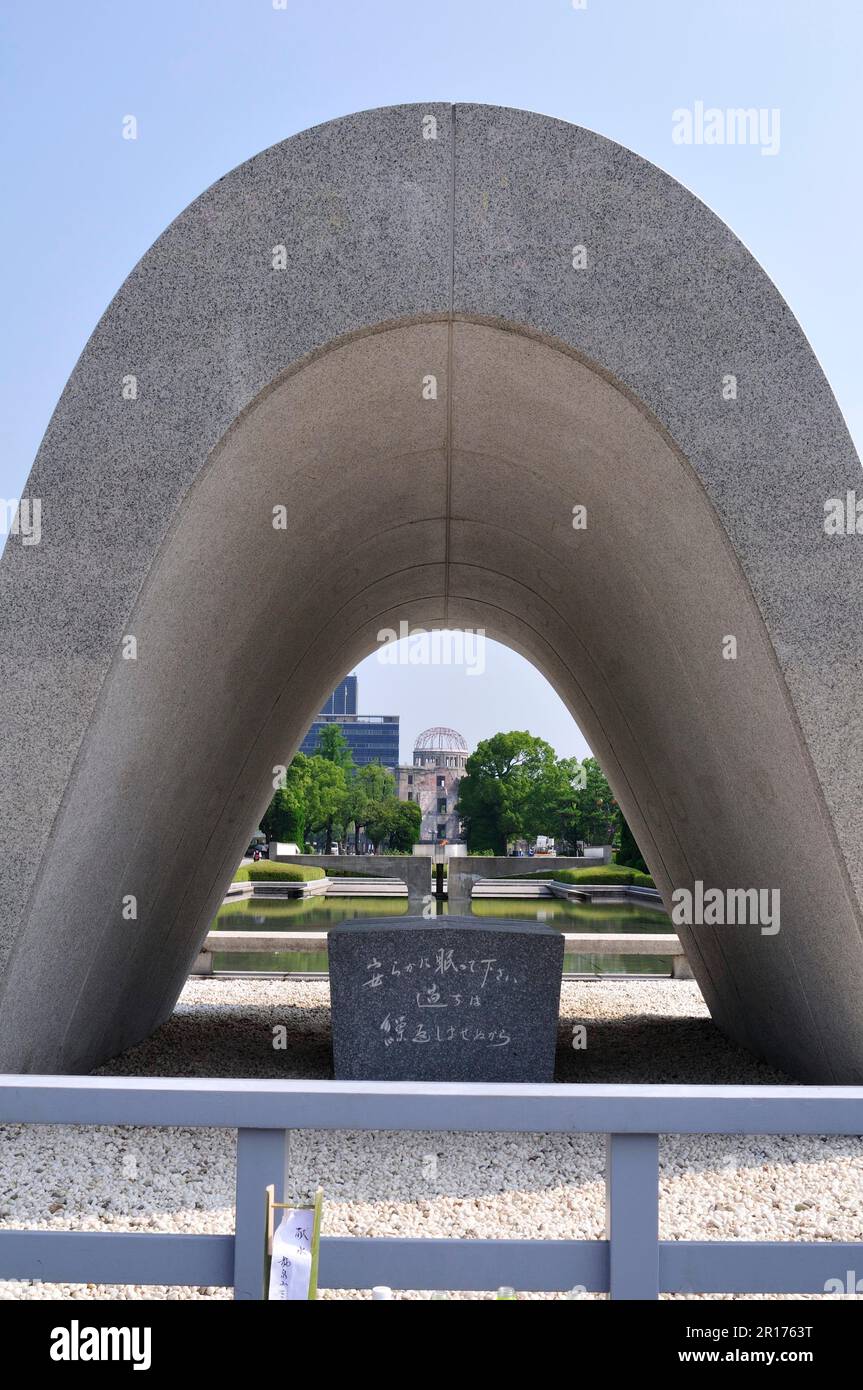 View of Atomic Bomb Dome from Hiroshima Peace Park memorial tower Stock ...