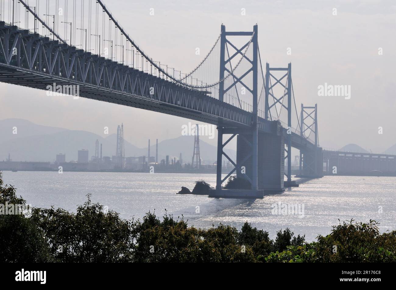Viewing Seto Ohashi Bridge from Honshi Expressway, Yoshima parking area ...