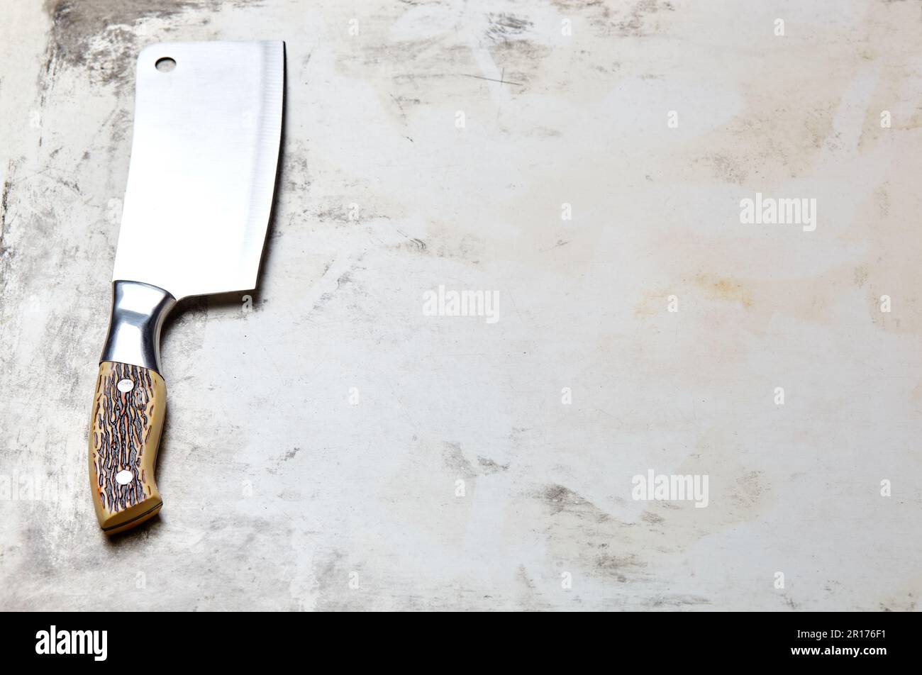 Meat cleaver on wooden background. Stainless steel Kitchen knife or ...