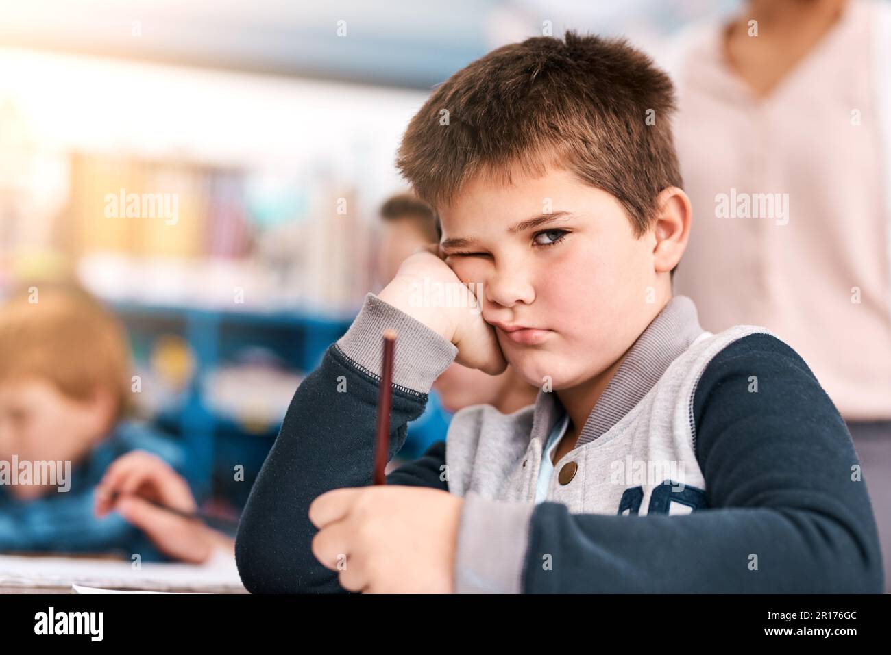 This little guy needs some motivation. Portrait of shot of a grumpy ...