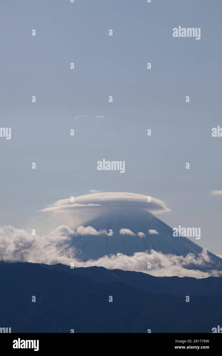 Cap clouds on Mt. Fuji seen from Futaba service area observatory on Ch ...