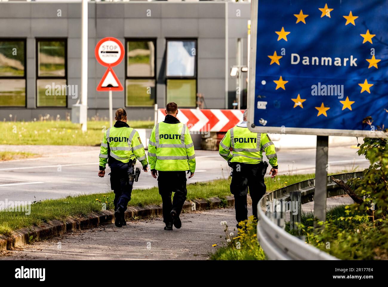 Krusau, Denmark. 12th May, 2023. Danish police officers walk on a ...