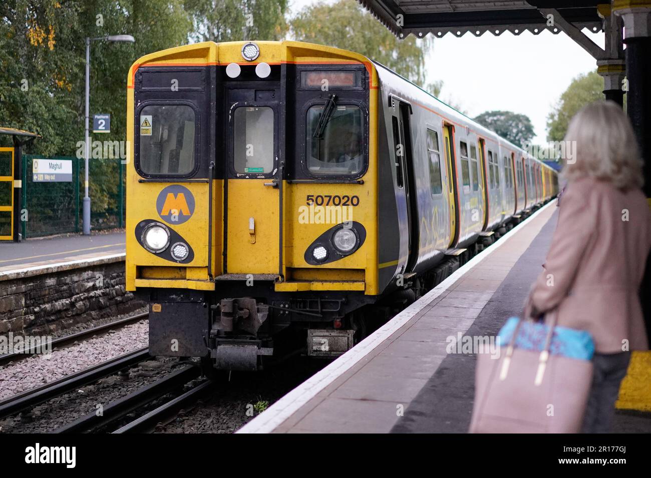 Maghull Station. Merseyrail train at station Stock Photo - Alamy