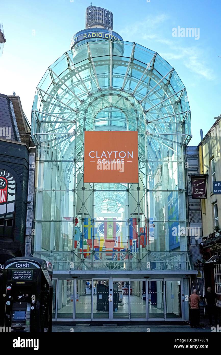Clayton Square Liverpool showing Eurovision signage and flags Stock ...