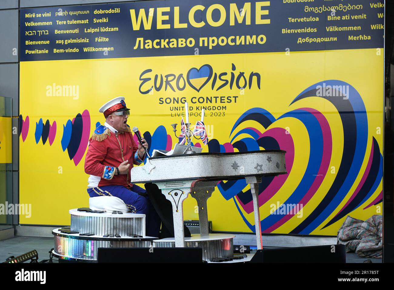Central station Liverpool during Eurovision Week 2023. A performer ...