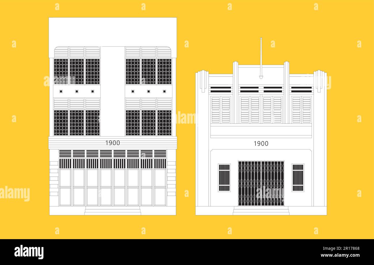 Line art of two historical vintage buildings Stock Vector Image & Art ...