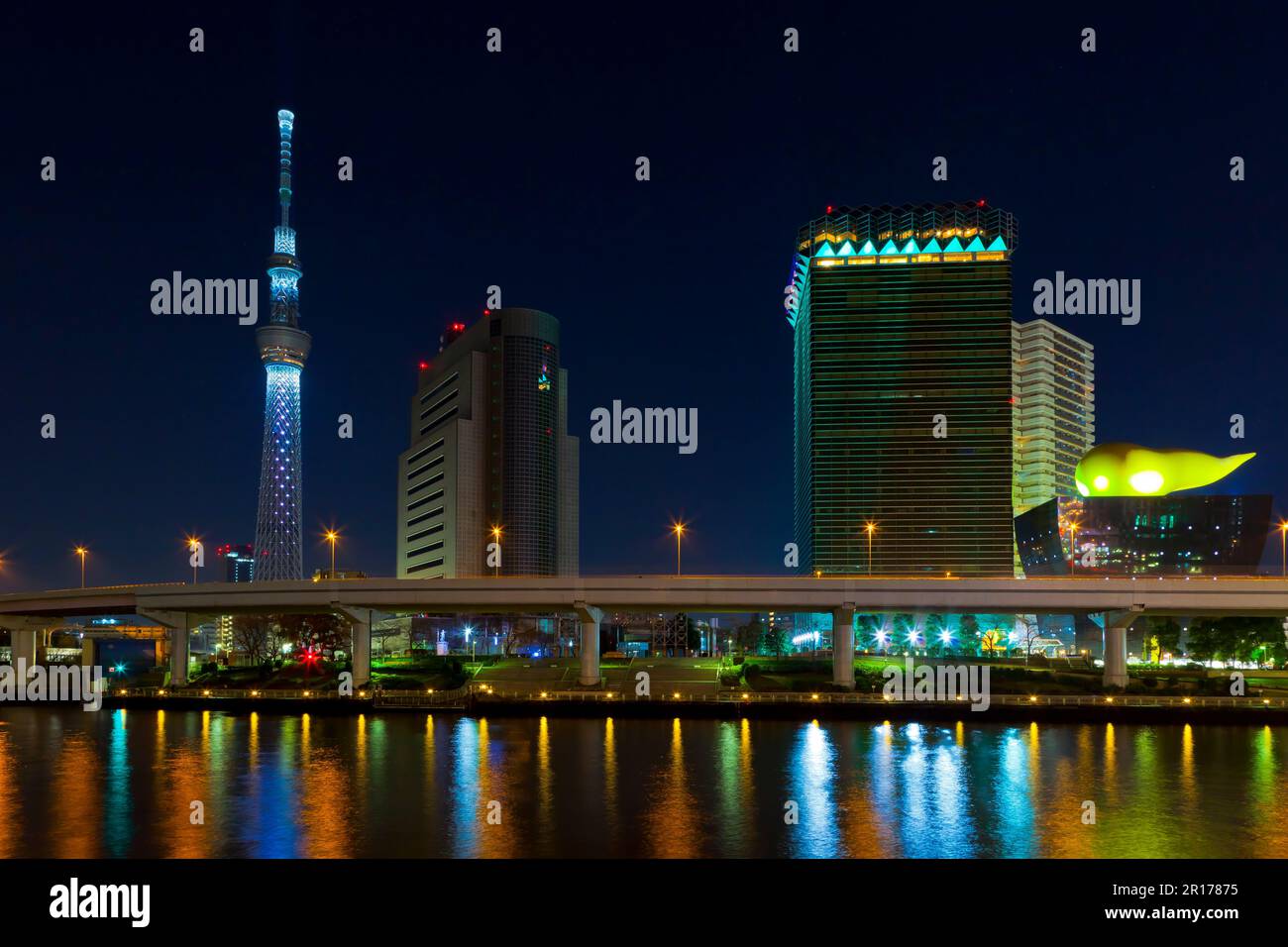 Sky Tree Illuminated and Sumida River night view Stock Photo - Alamy