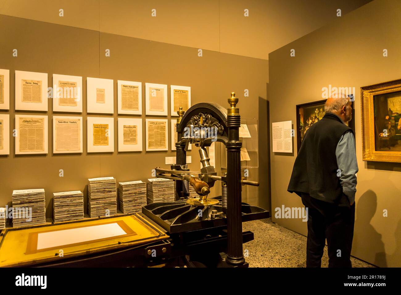 Display showing the printing press and publication of newspapers, Swiss ...
