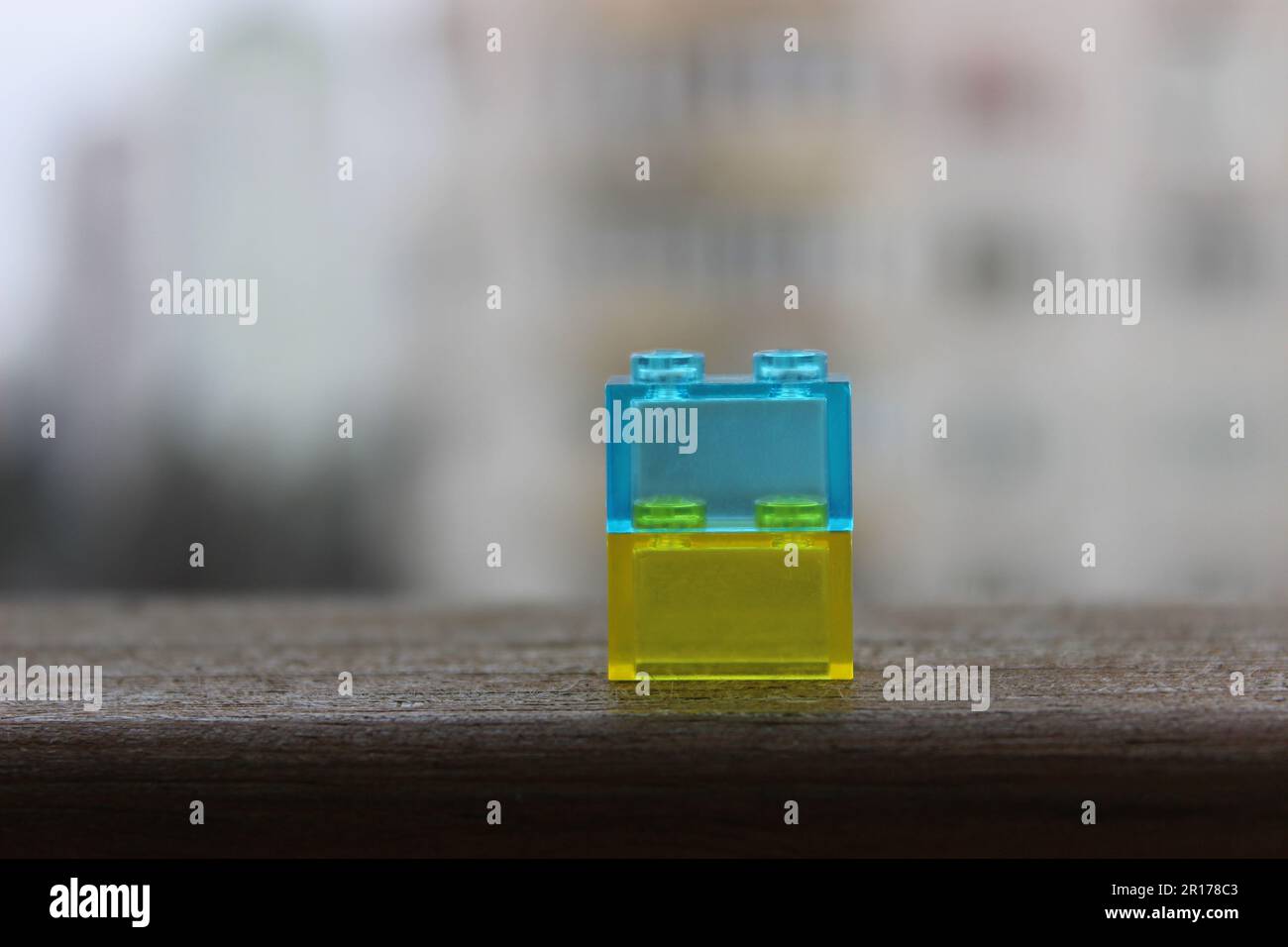 Blocks of a toy constructor in the colors of the Ukrainian flag on a ...