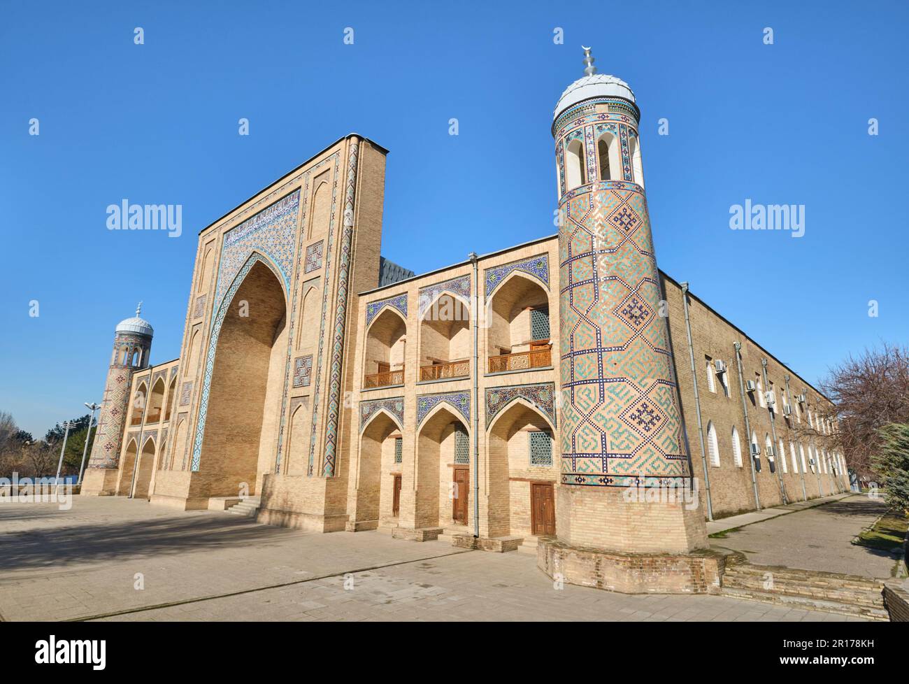 Exterior, front facade view of the ancient, Silk Road building. At the ...