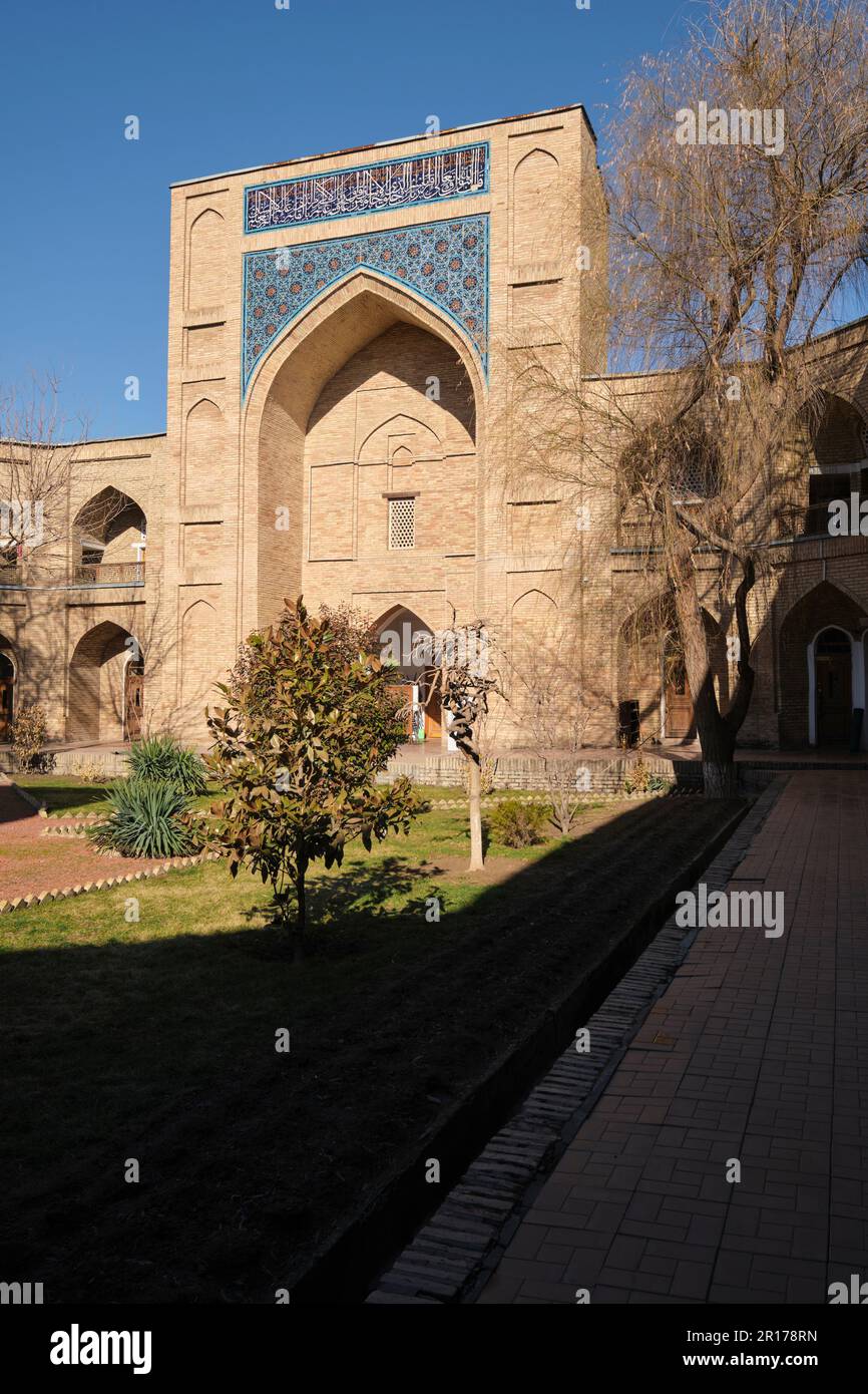 Inner courtyard view of the ancient Silk Road building. At the ...