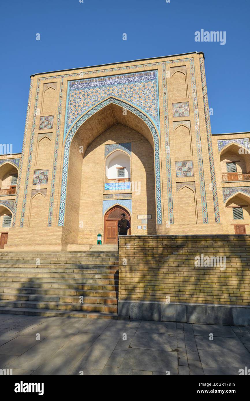 Exterior, front facade view of the ancient, Silk Road building. At the ...