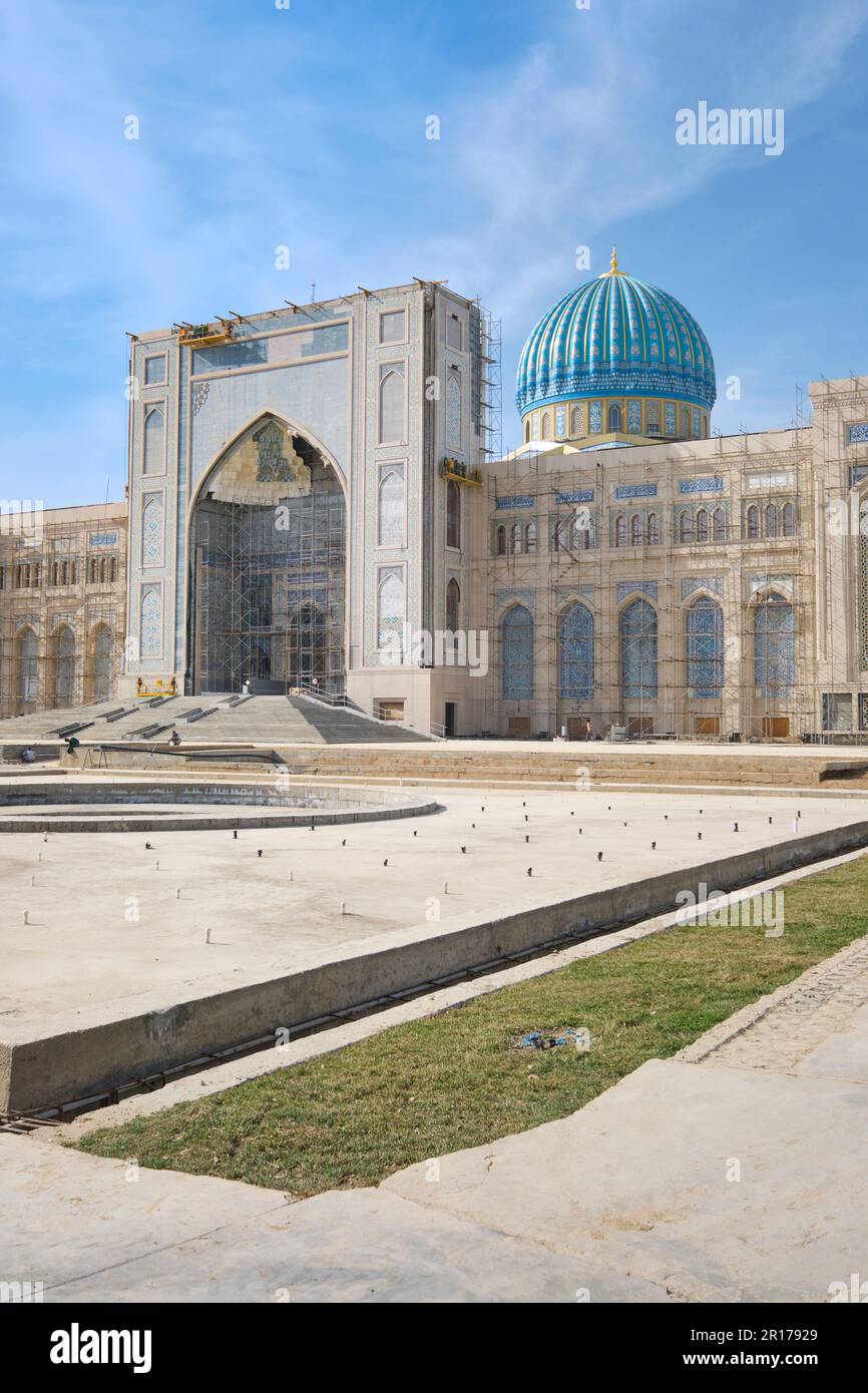 Vertical view of one of the entrances and blue dome. At the huge, giant ...