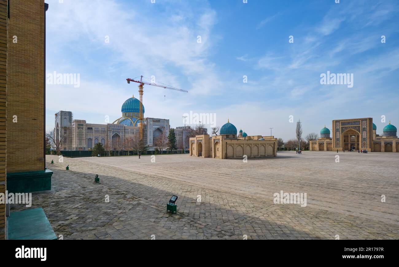 View of the construction site from the plaza of the Hazrati Imam complex. At the huge, giant ...