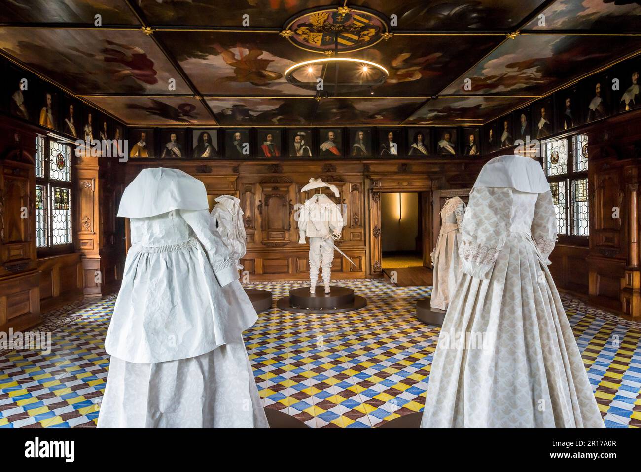 Display of old posh gowns and uniforms all in white, Swiss National ...