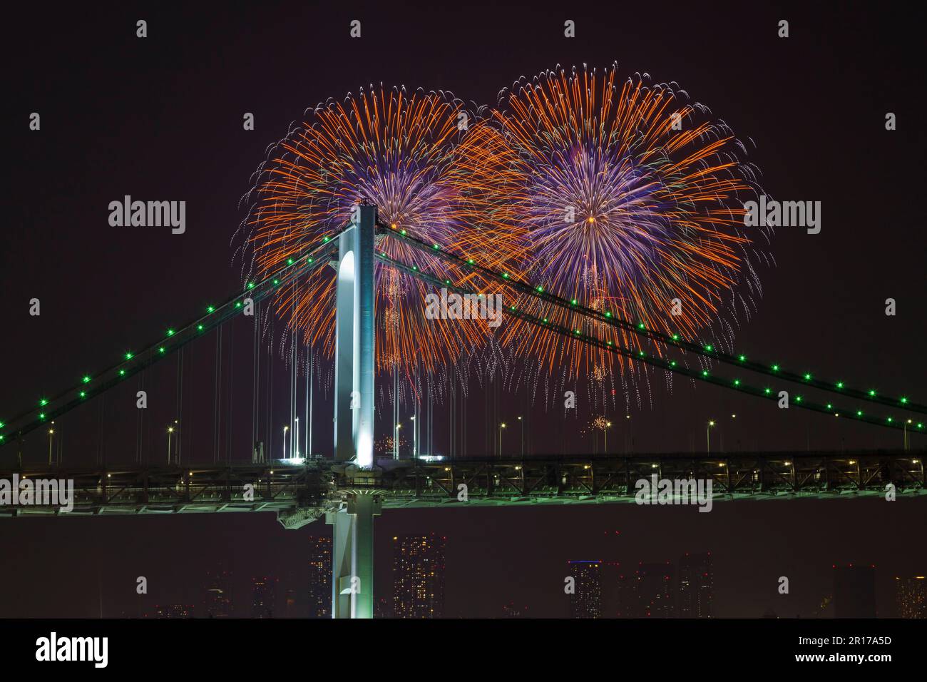 Tokyo Bay Grand Fireworks Festival Fireworks and Rainbow Bridge Stock ...