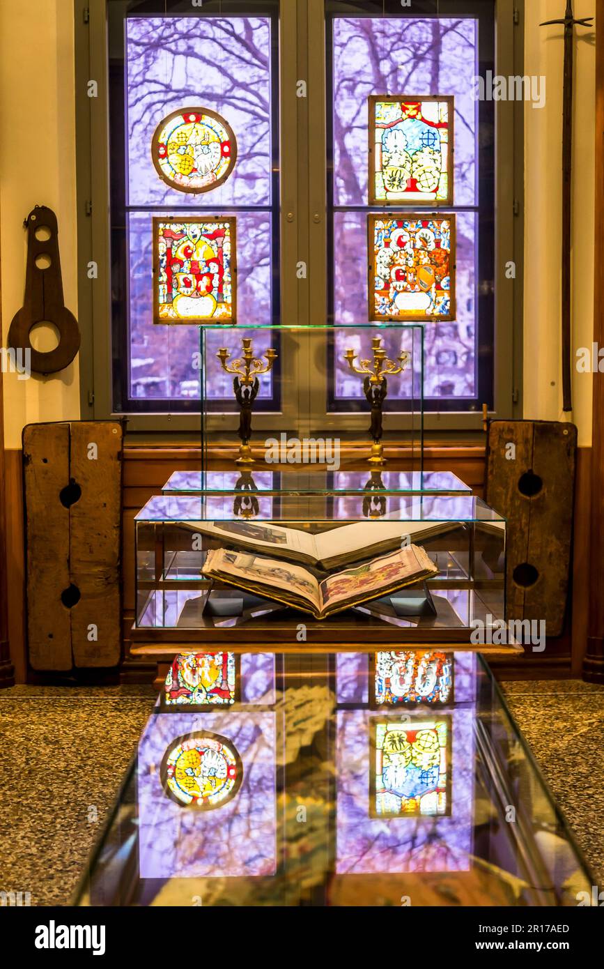 Display of historical books and artefacts, Swiss National Museum ...