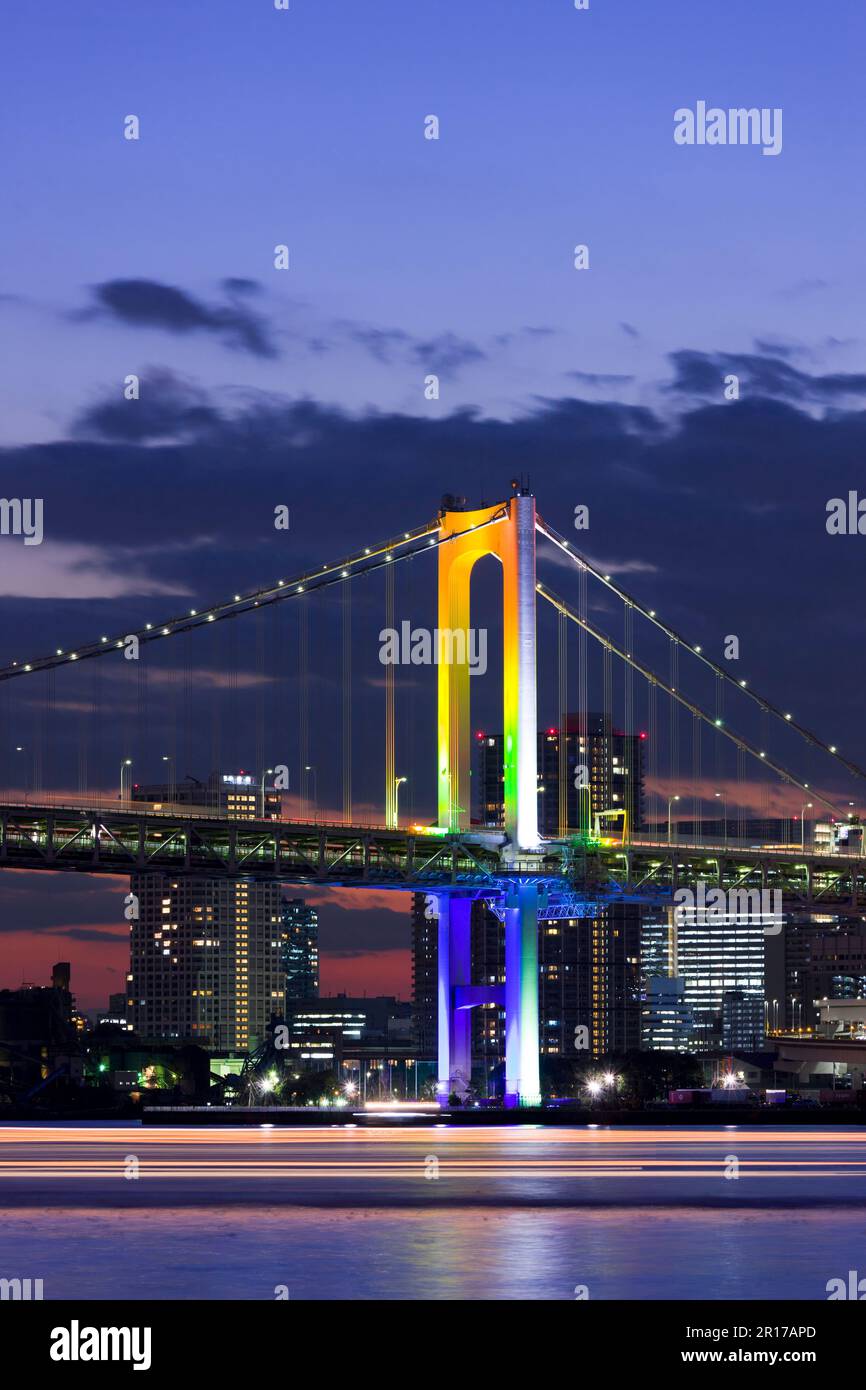 Illuminated Rainbow Bridge Stock Photo - Alamy
