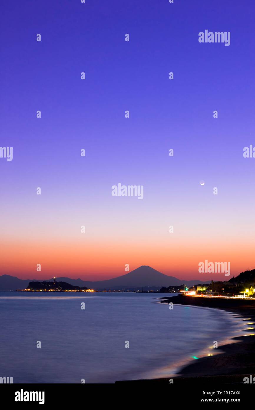 Mount Fuji and Enoshima at sunset Stock Photo - Alamy
