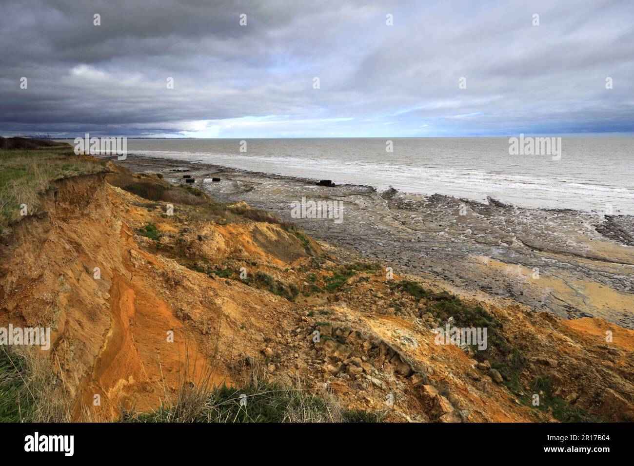 The eroded cliffs at Walton on the Naze town, Tendring district, Essex ...