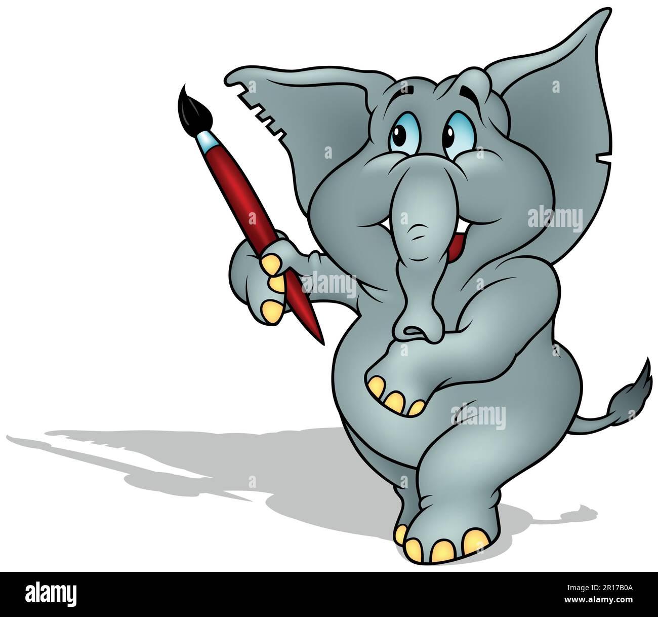 Gray Smiling Elephant Holding a Red Paintbrush Stock Vector Image & Art ...