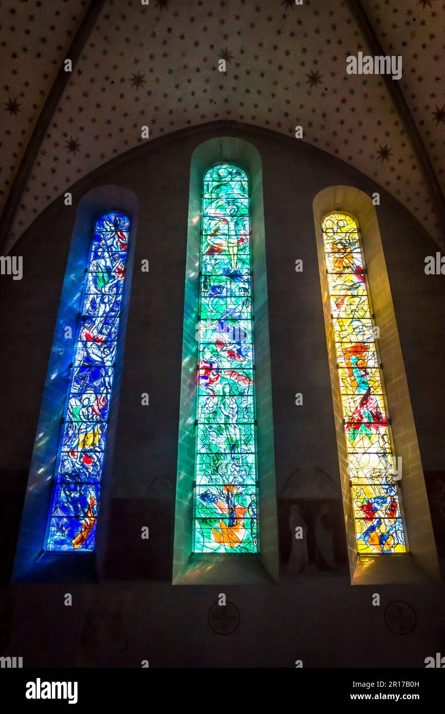 Stained glass windows in the choir by Marc Chagall, Fraumunster church ...