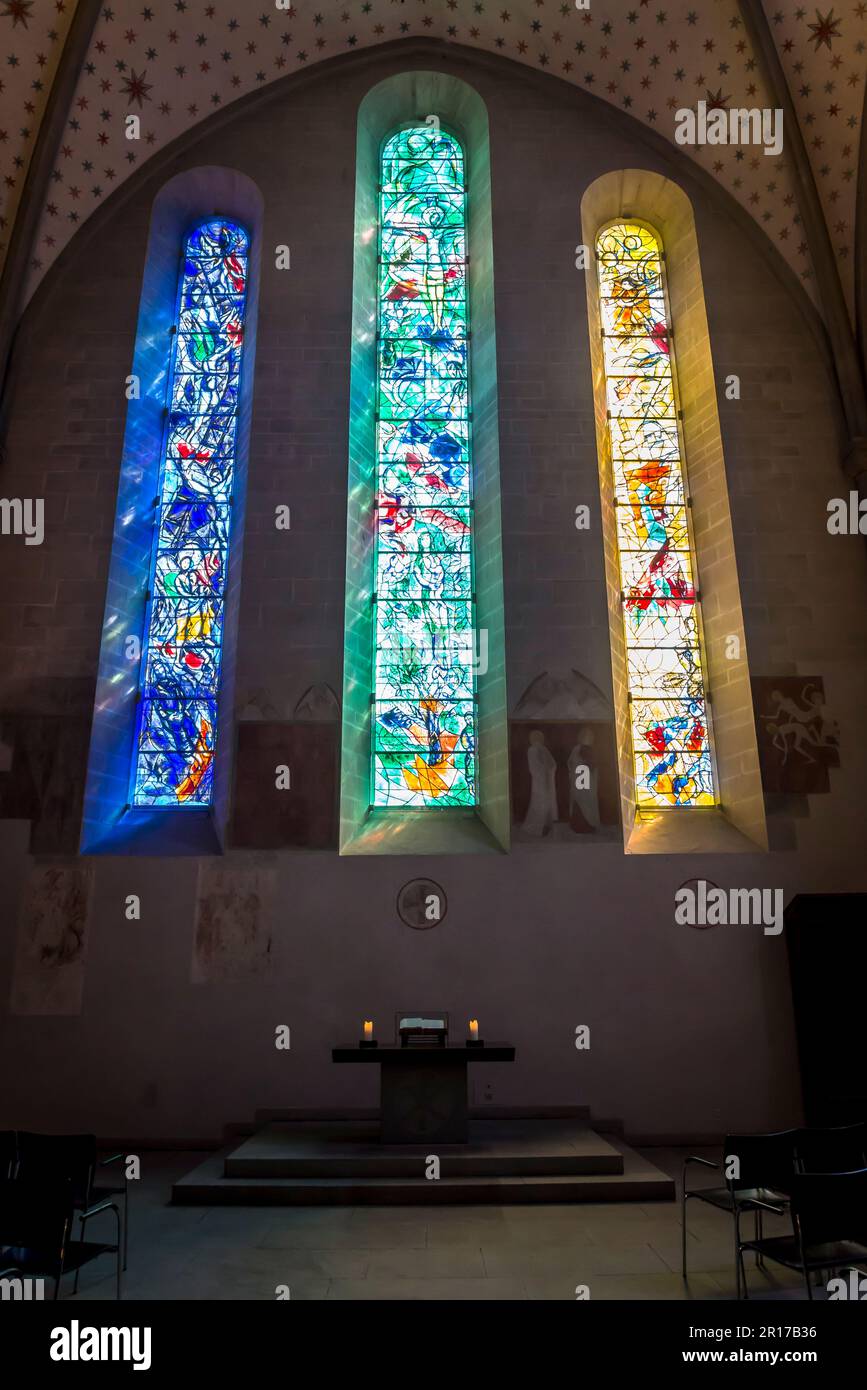 Stained glass windows in the choir by Marc Chagall, Fraumunster church ...