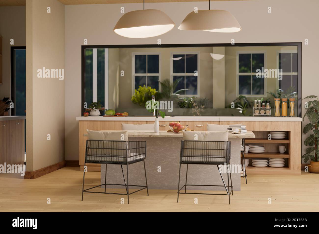 Interior design of a modern contemporary kitchen with modern dining ...