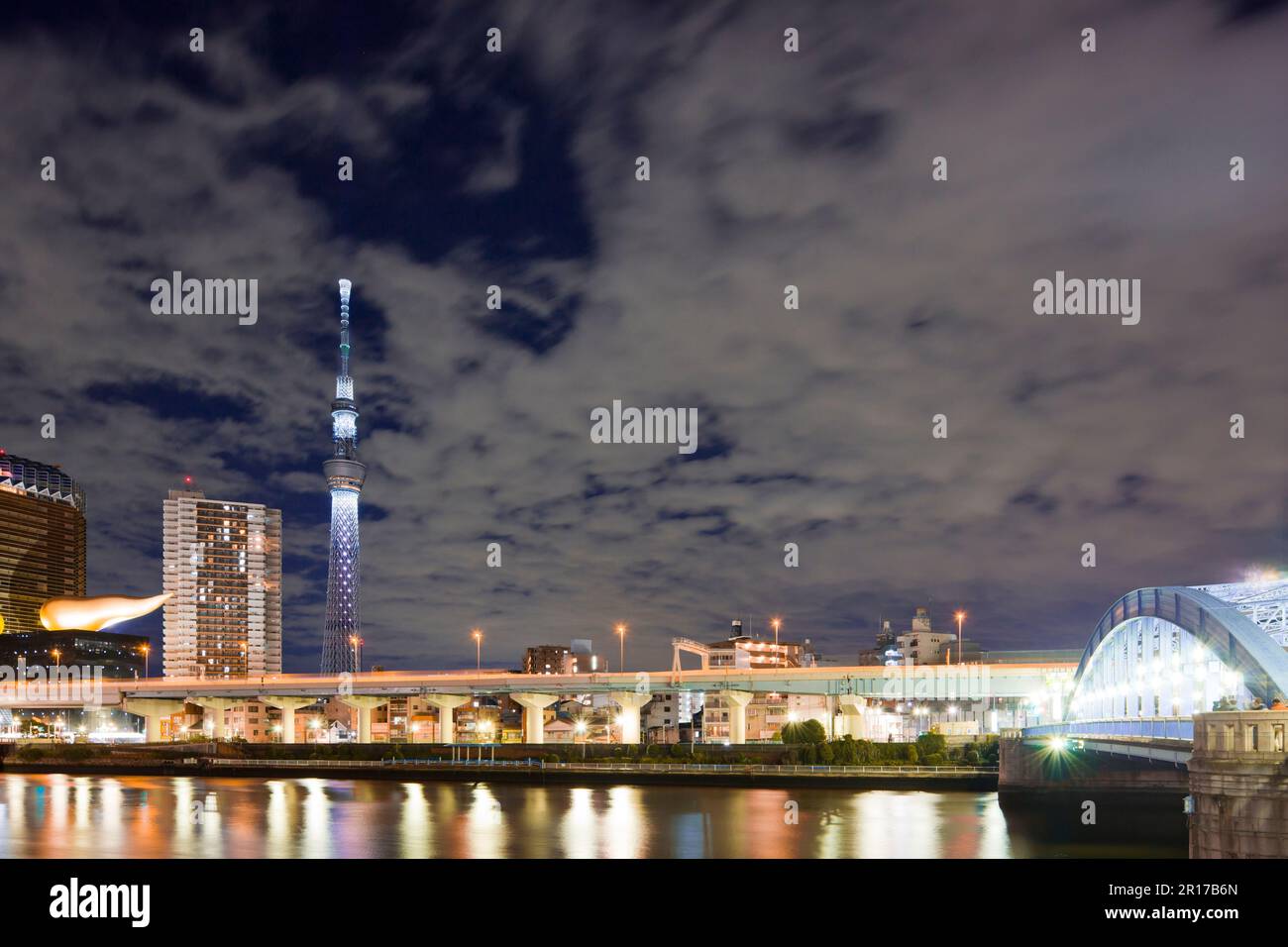 Illuminated Tokyo SkyTree and Komagata bridge Stock Photo - Alamy