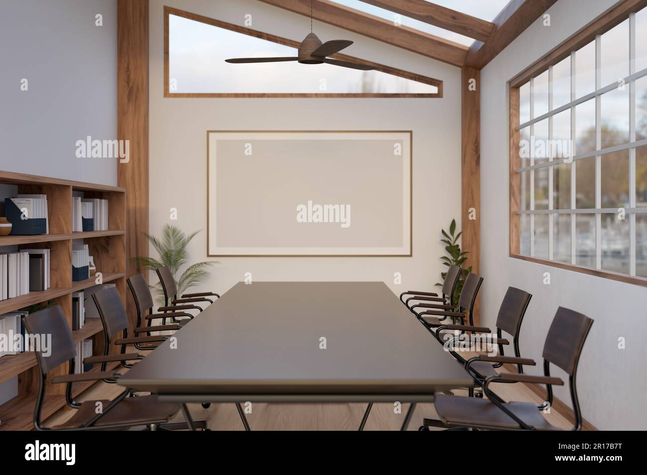 Interior design of a Scandinavian comfortable meeting room in white and ...