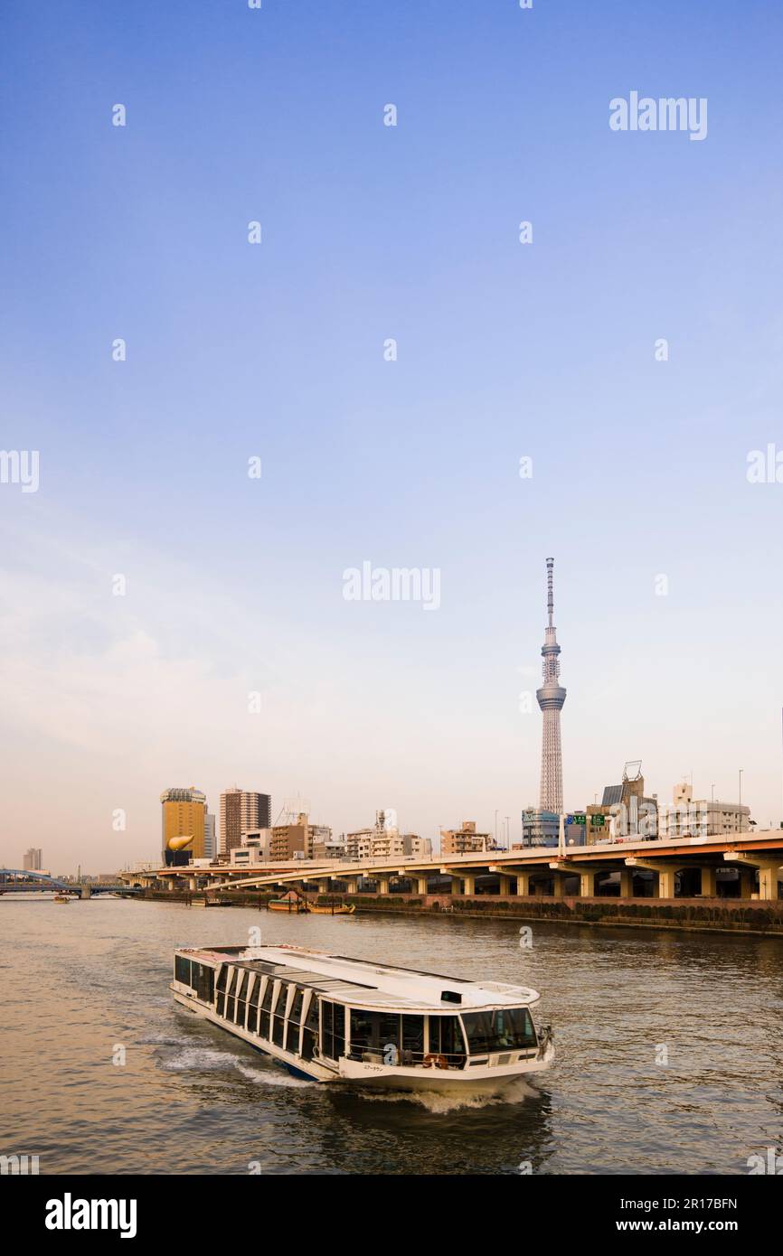 Tokyo sky tree and Sumida River and water bus Stock Photo - Alamy