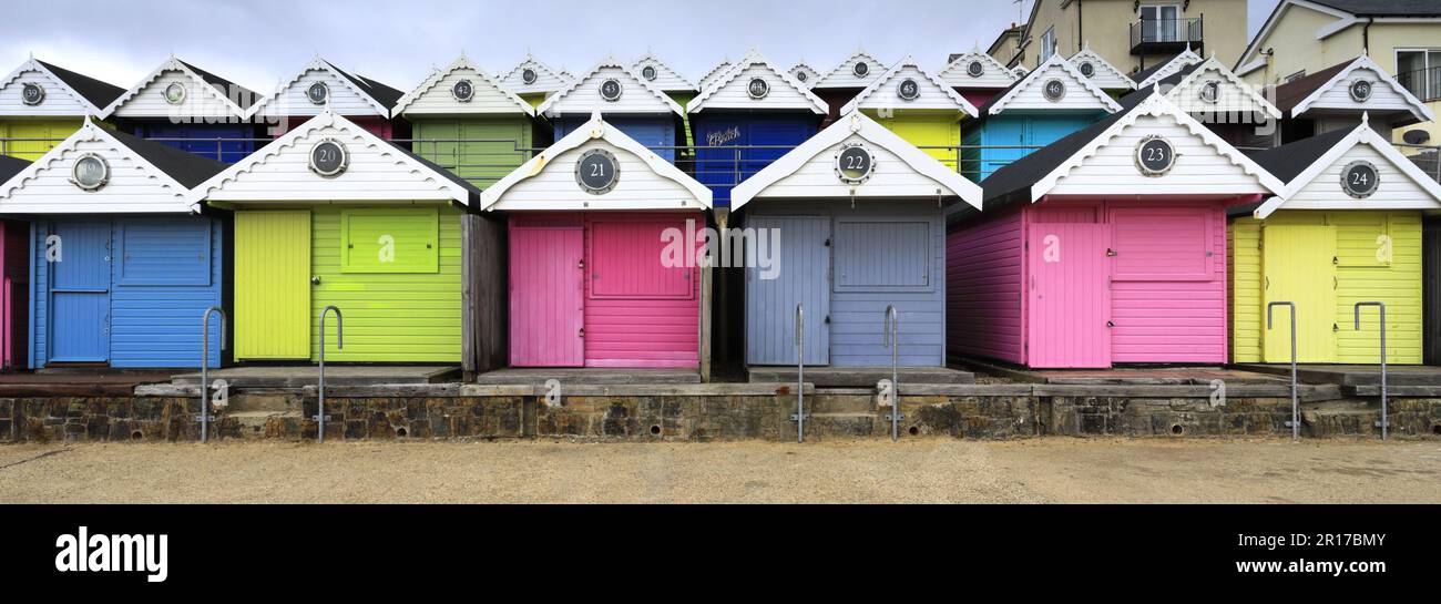 Beachuts on the promenade at Walton on the Naze town, Tendring district ...