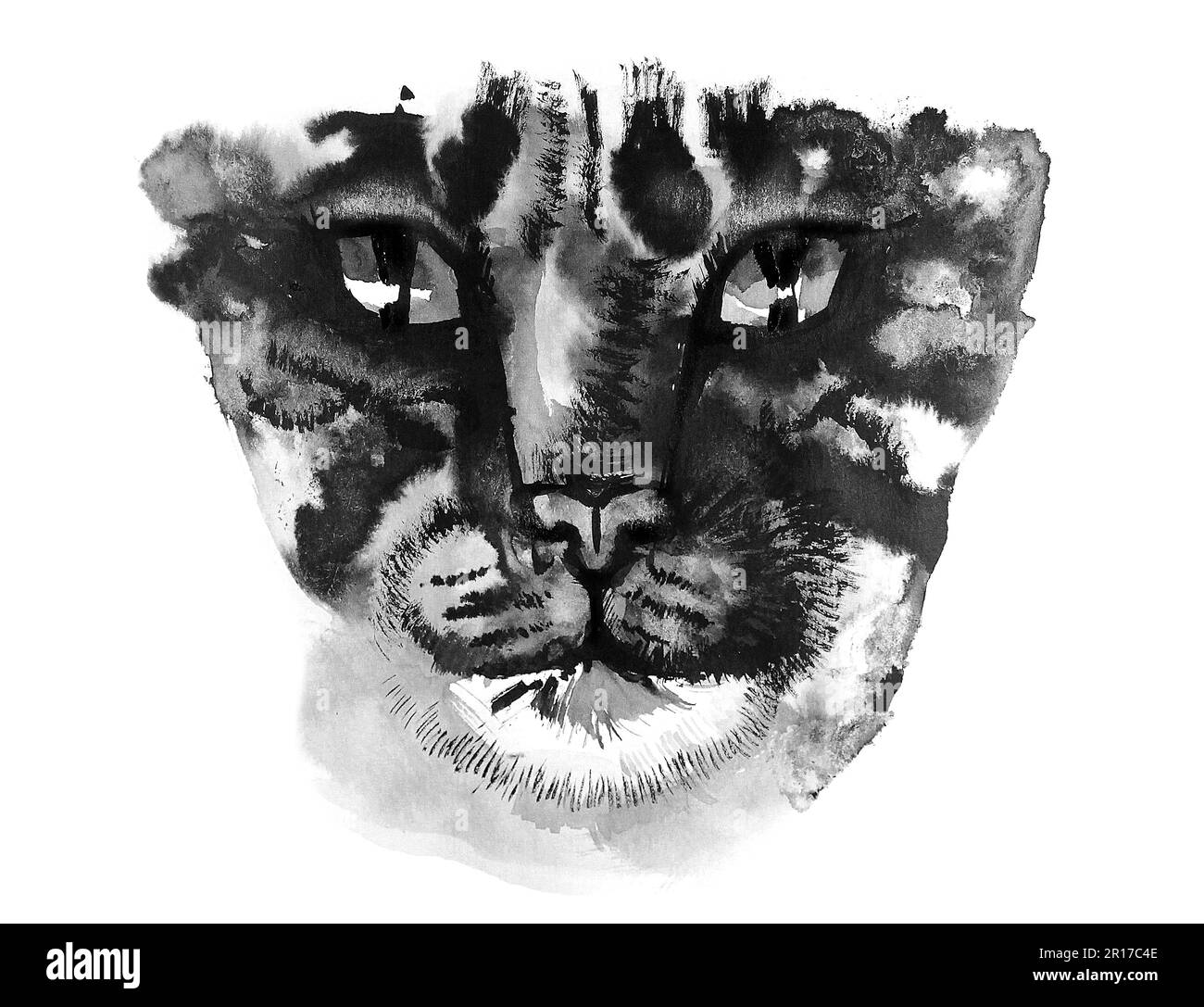 Ink illustration of the face of the leopard of simple design. Japan ...