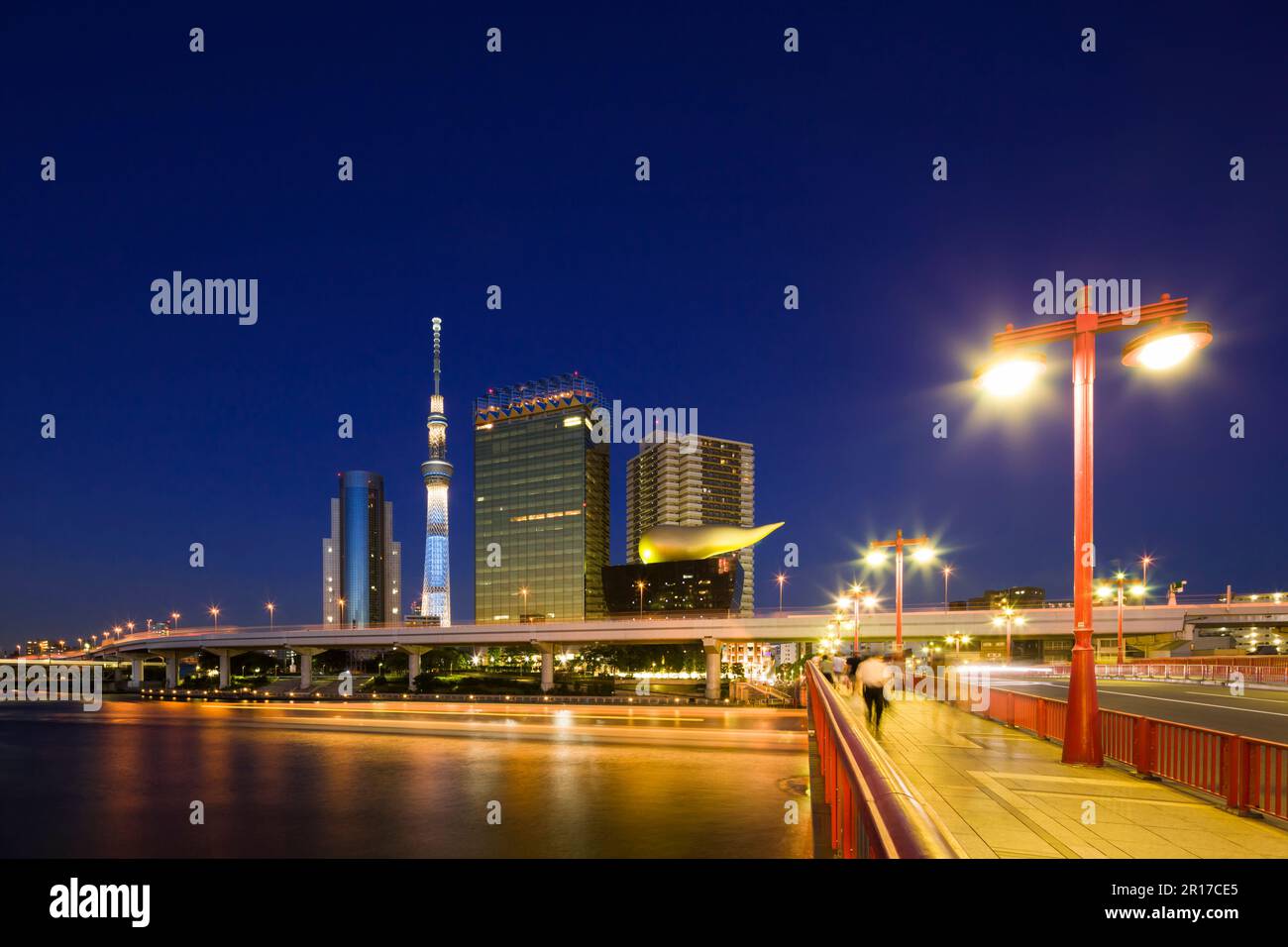 Tokyo Sky Tree lighting up "chic (iki)" and Komagata Bridge Stock Photo ...