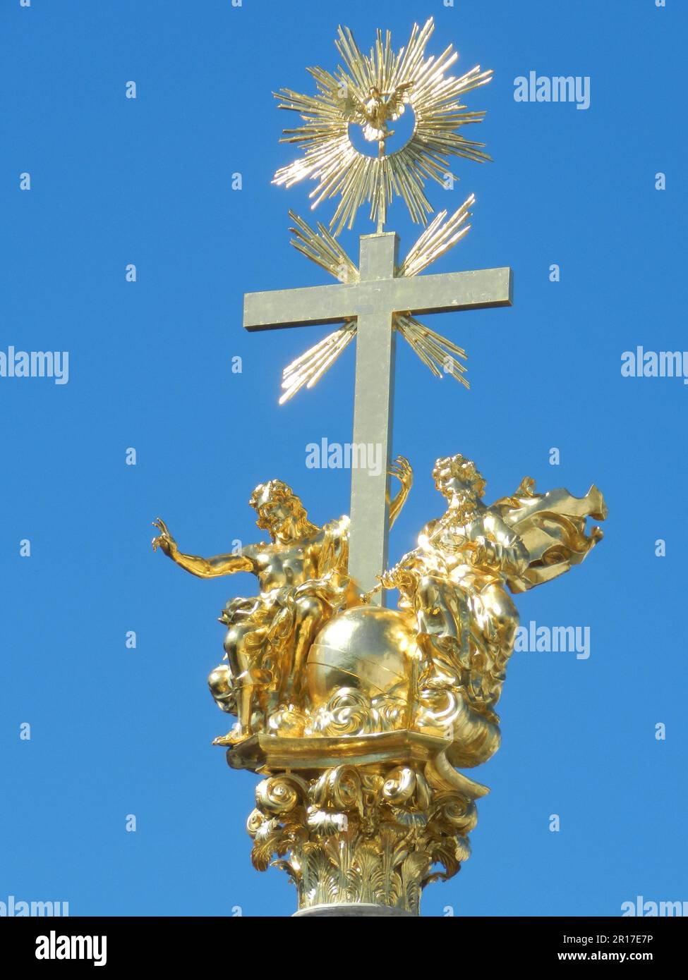 Germany, Upper Bavaria, Straubing: newly gilded Holy Trinity column ...