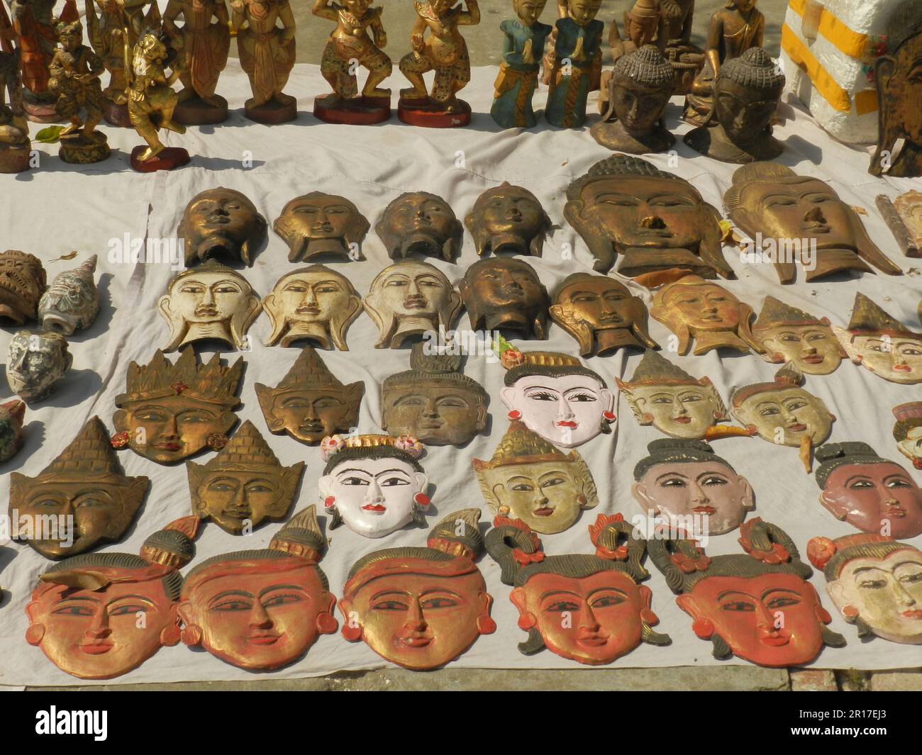 Myanmar, Mandalay: traditional masks on display at Kuthodaw Paya Stock ...