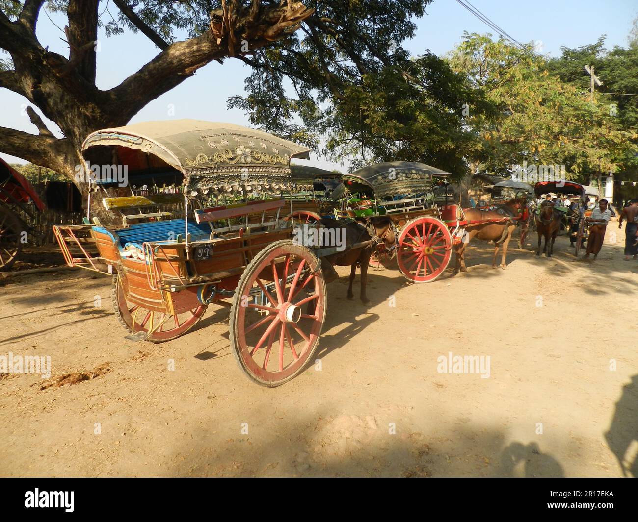 Myanmar, Mandalay, Inwa: typical colourful horse carriages which ...