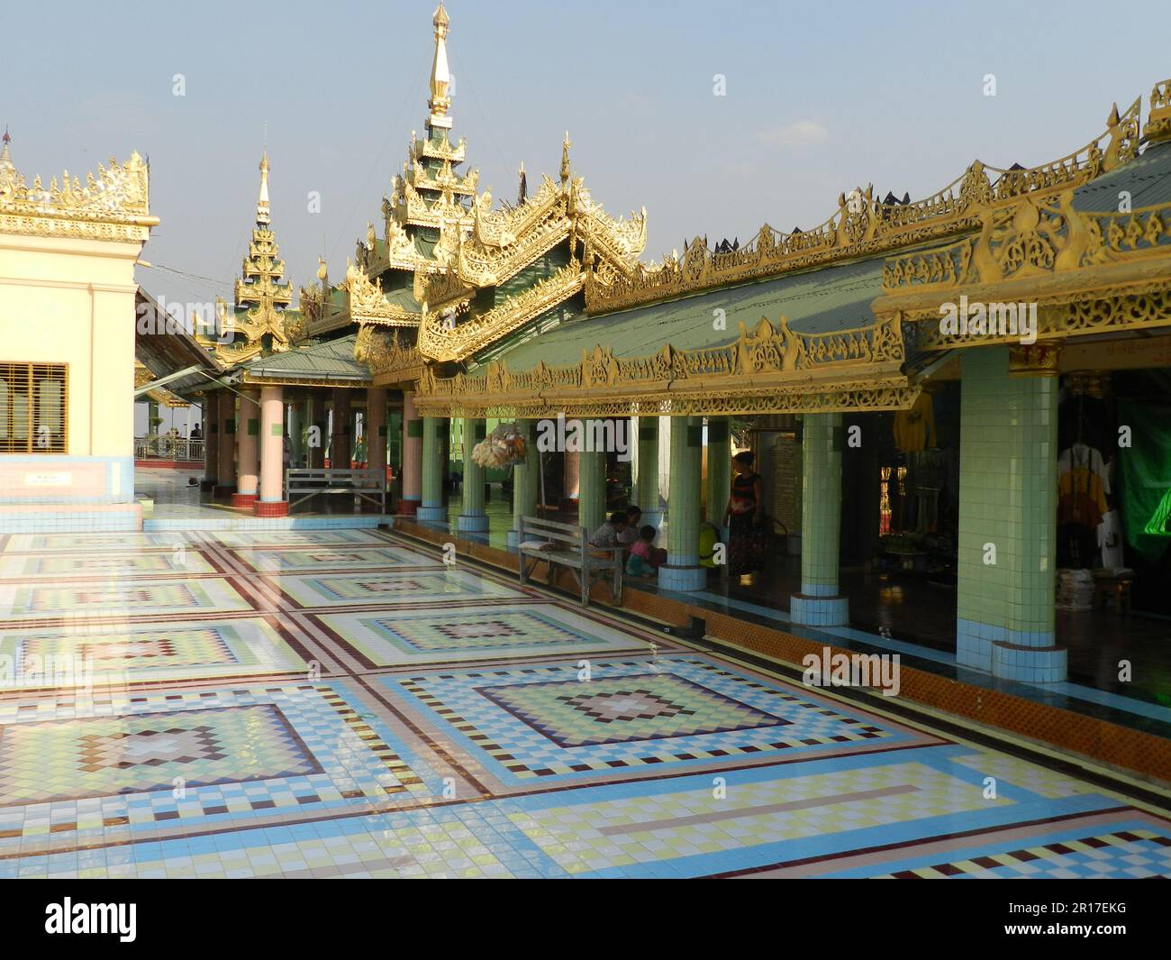 Myanmar, Mandalay, Sagaing: the colourful tiled terrace and golden ...