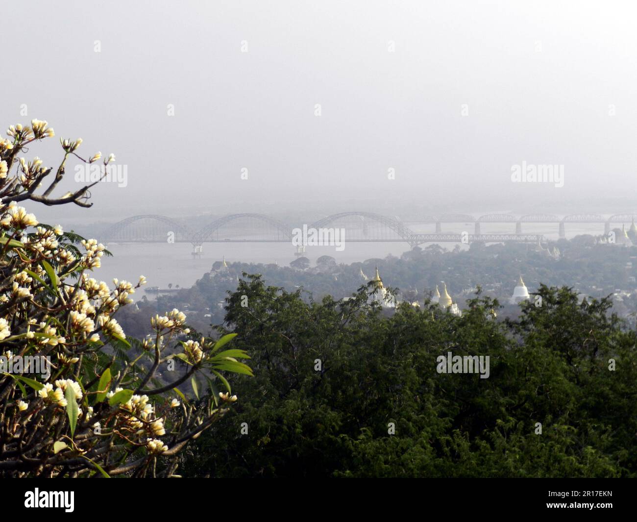 Myanmar, Mandalay: distant view of the British-built Ava bridge, the ...