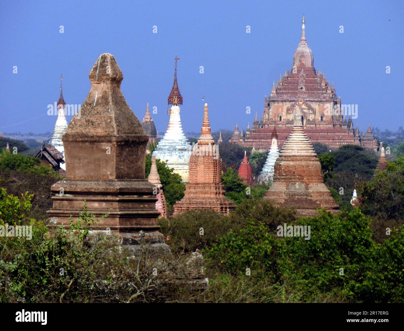 Myanmar, Bagan: forest of towers and spires on Bagan Plain, seen from ...